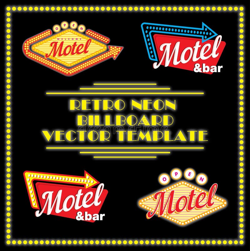 Retro Neon Motel Billboard Vector Template Stock Illustration ...