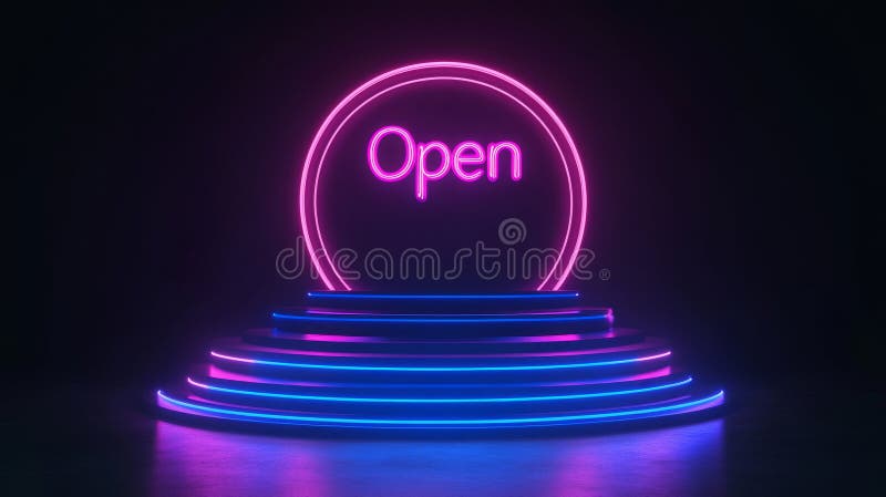 A Retro Neon Open Sign Radiating in Bright Pink and Blue Colors Stock ...