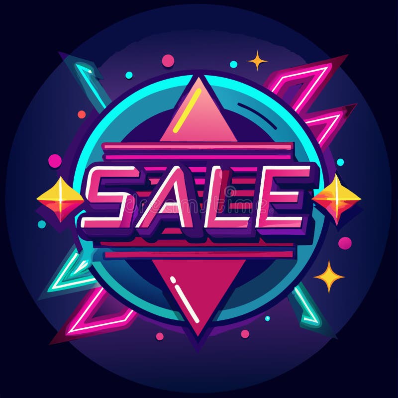 Retro Neon Sale Sign with Glowing Lights Stock Vector - Illustration of ...