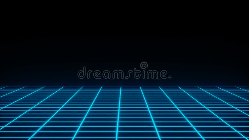 Retro Neon Simple Grid in the Dark Space, Flat Surface, 3d Render ...