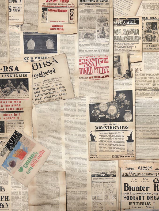Retro Newspaper Illustrations Background Crafting Scrapbooking, Design ...