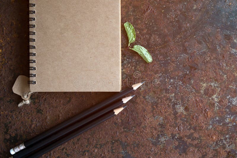 Retro Note and Pencil Placing on the Rusty Desk View by Flatlay Stock ...