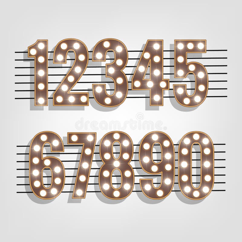 Retro Numbers with Light Bulbs Stock Vector - Illustration of cinema ...