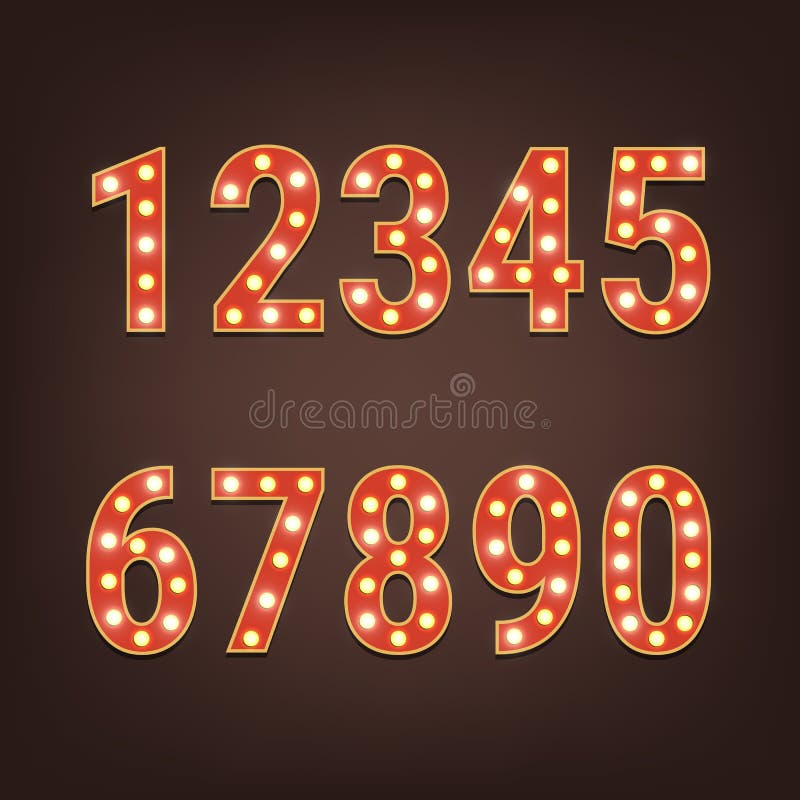 Retro Numbers with Light Bulbs Stock Vector - Illustration of cinema ...