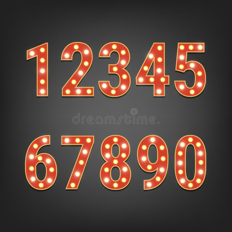 Retro Numbers with Light Bulbs Stock Vector - Illustration of design ...
