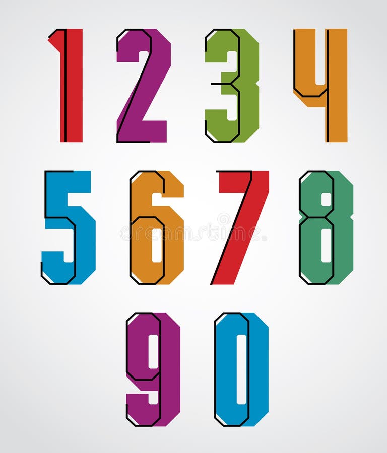 Retro Numbers Set, Bold Condensed Numerals Typeface. Stock Vector ...