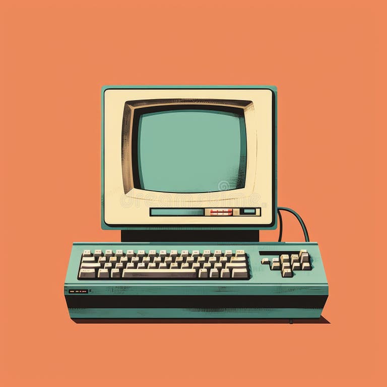 Retro Old Computer Illustration with 1980s Vibes Stock Illustration ...