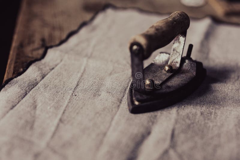 Retro, Old Fashioned Iron on a Cloth Stock Photo - Image of steel ...