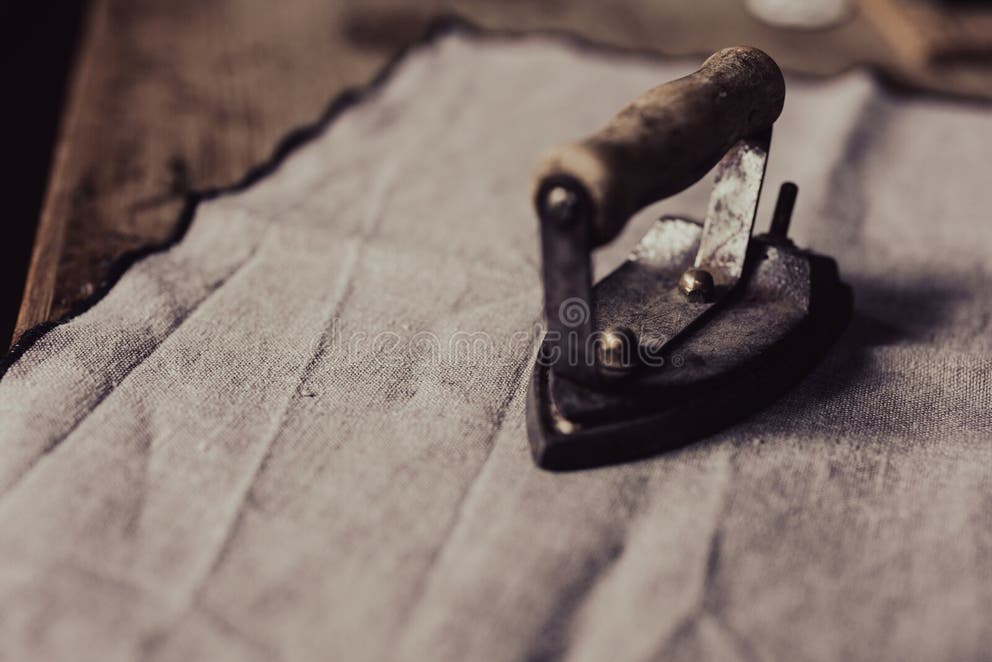 Retro, Old Fashioned Iron on a Cloth Stock Photo - Image of steel ...