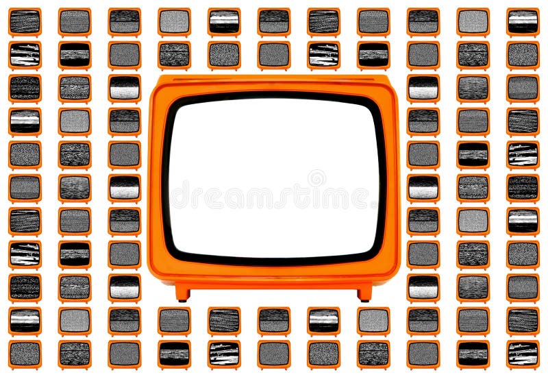Retro Old Space Age Orange TV with Different Static Noise Glitch Effect ...