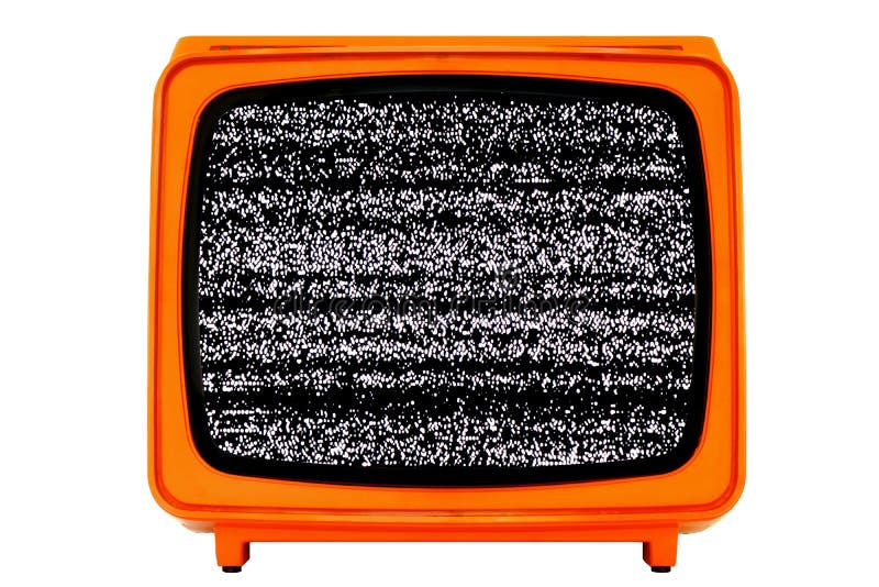 Retro Old Space Age Orange TV with Static Noise Glitch Effect Screen ...