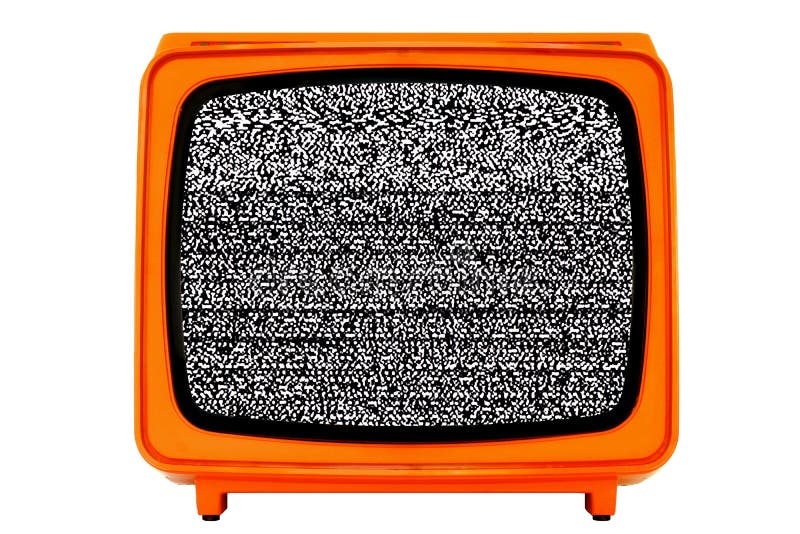 Retro Old Space Age Orange TV with Static Noise Glitch Effect Screen ...