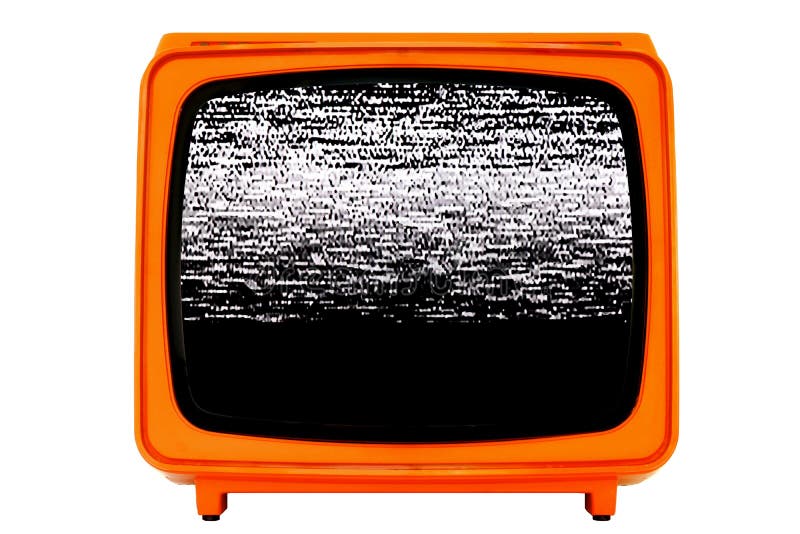 Retro Old Space Age Orange TV with Static Noise Glitch Effect Screen ...
