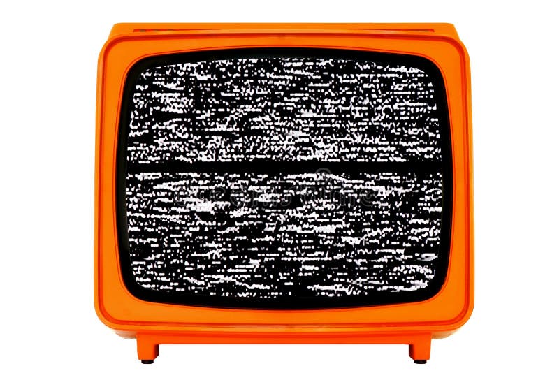 Retro Old Space Age Orange TV with Static Noise Glitch Effect Screen ...