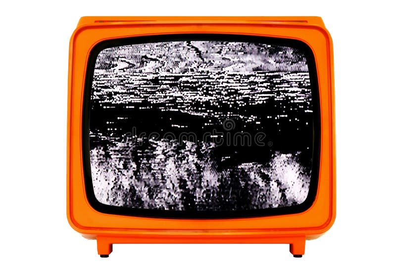 Retro Old Space Age Orange TV with Static Noise Glitch Effect Screen ...