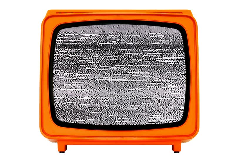 Retro Old Space Age Orange TV with Static Noise Glitch Effect Screen ...