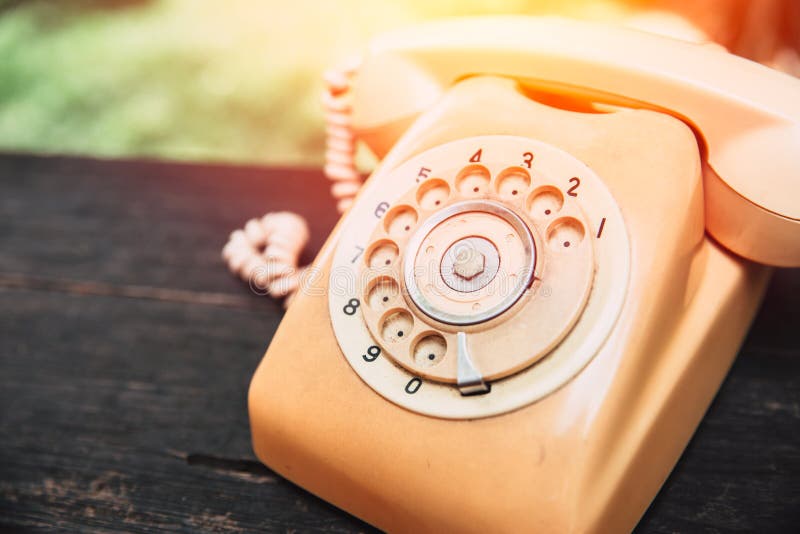 Retro Old Telephone on Wood Table Stock Image - Image of contact ...