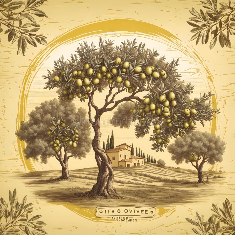 Retro olive farm stock illustration. Illustration of nature - 298753838