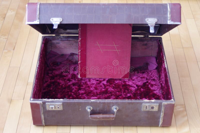 Retro Open Brown Suitcase with Red Book Stock Image - Image of brown ...