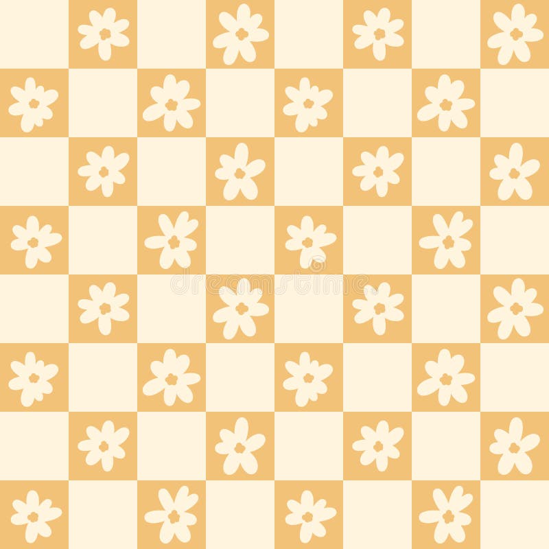 Retro Orange Check with Daisies Seamless Repeating Vector Pattern, Cute ...