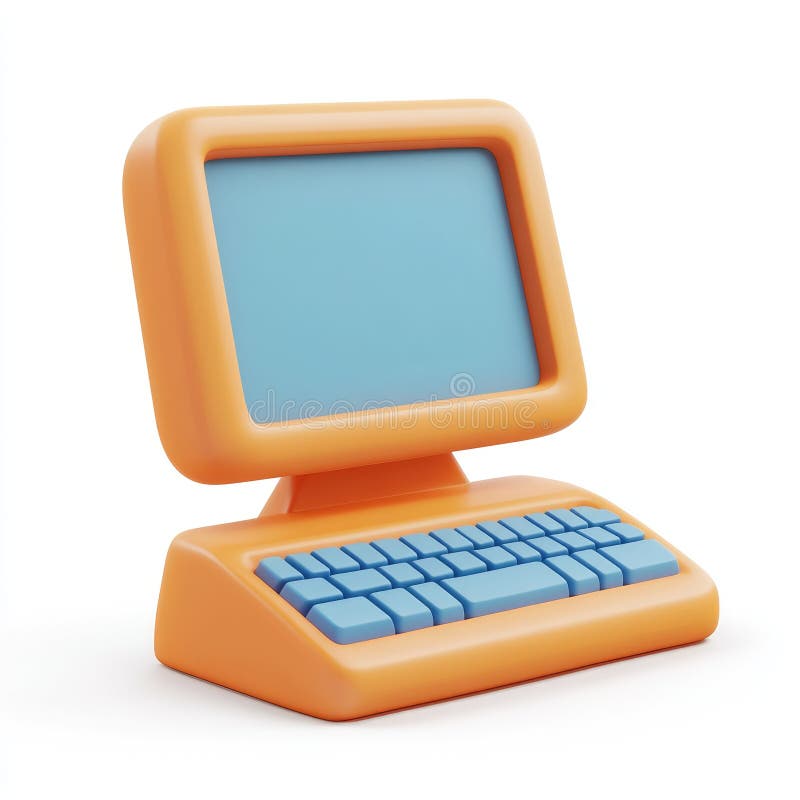 Cute Orange Retro Computer, a Fun 3D Render Stock Illustration ...
