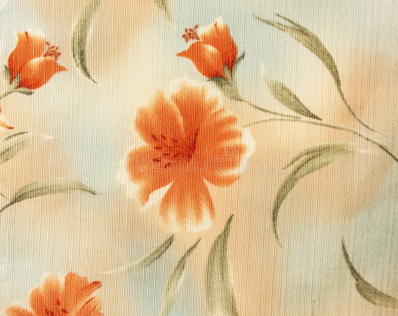 Retro Orange Floral Pattern Fabric Background Stock Image - Image of ...
