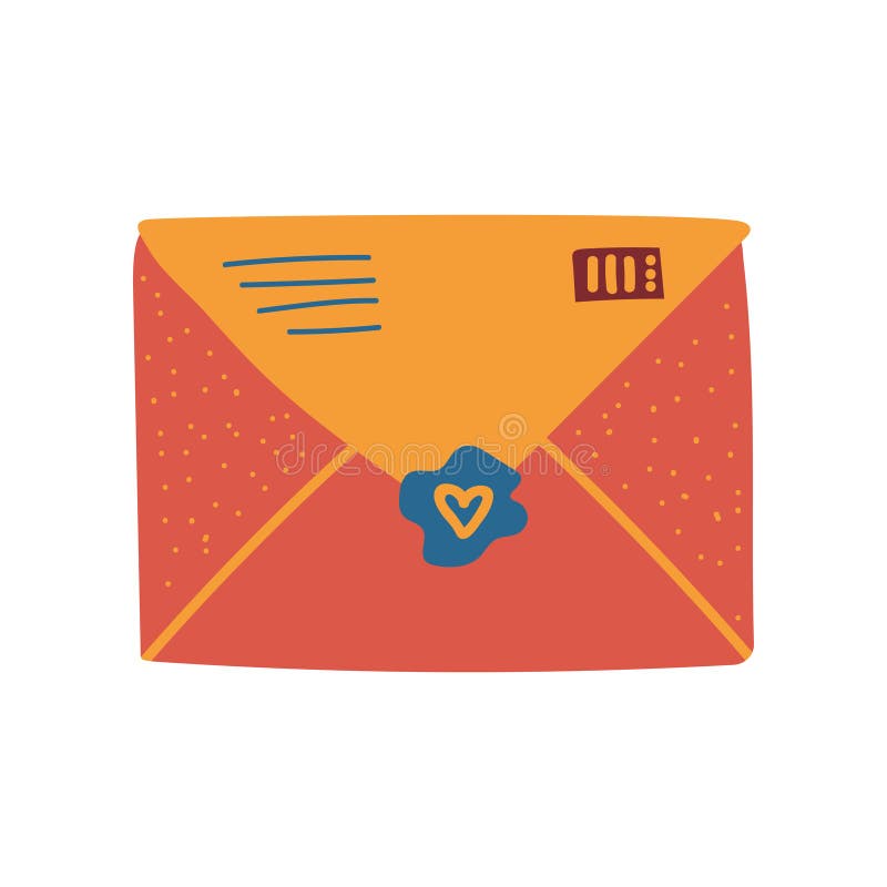Retro Orange Mail Envelope with Seal and Stamp Vector Illustration ...