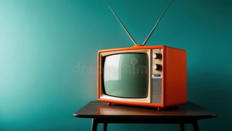 Retro Orange TV. Vintage Receiver on Side Table. Nostalgic, Old ...