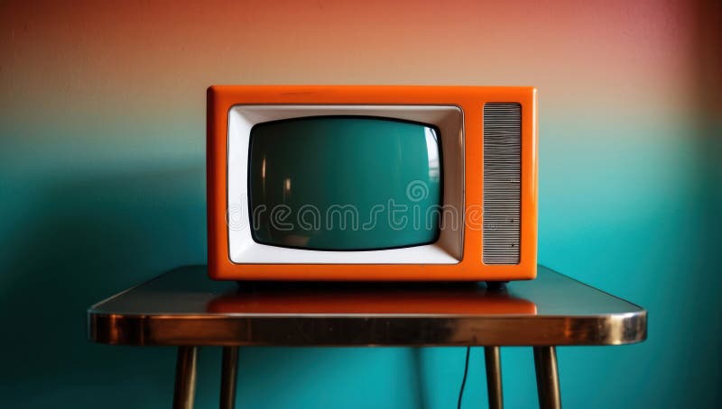 Retro Orange TV. Vintage Receiver on Side Table. Nostalgic, Old ...
