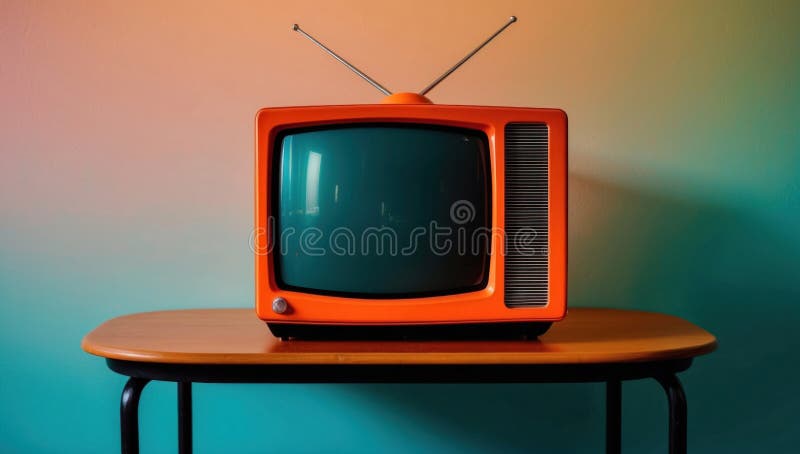 Retro Orange TV. Vintage Receiver on Side Table. Nostalgic, Old ...