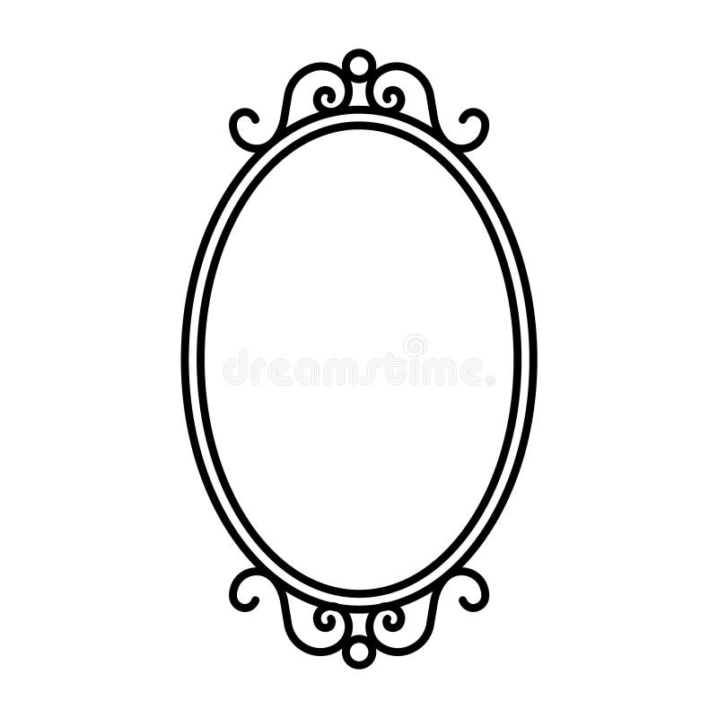 Retro Oval Mirror Line Icon. Mirror Frame Decoration Antique Ornament ...