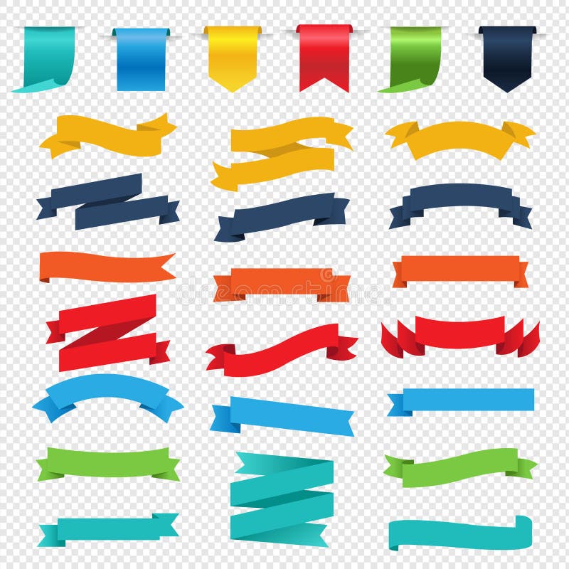 Retro Paper Colorful Ribbons Set Transparent Background Stock Vector ...