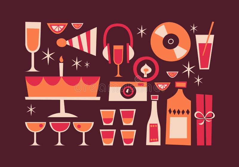 Retro Party Cartoon Illustration for Christmas Party Stock Vector ...
