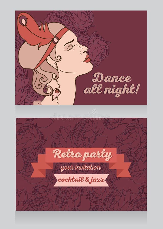 Retro Party Invitation Design with Sample Text and Beautiful Flapper ...