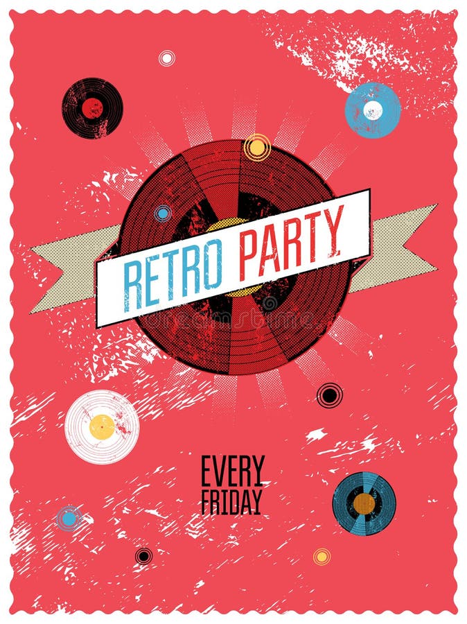 Retro Party Typographic Grunge Poster Design with an Audio Cassette ...