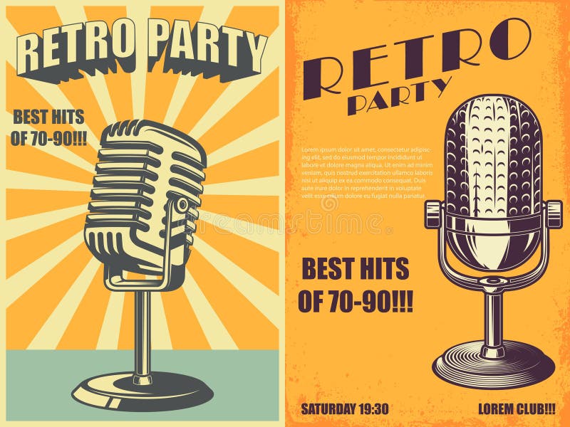 Retro Party. Poster Template with Retro Style Microphone Stock Vector ...