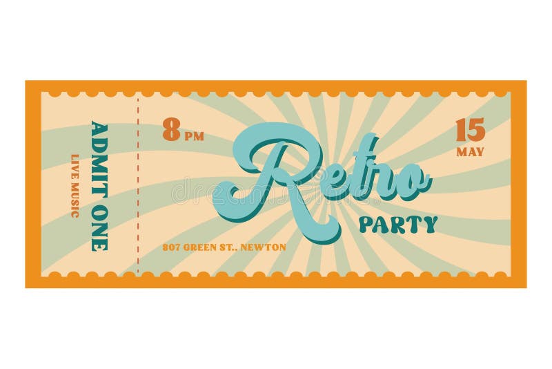 Retro party ticket stock vector. Illustration of template - 288280338