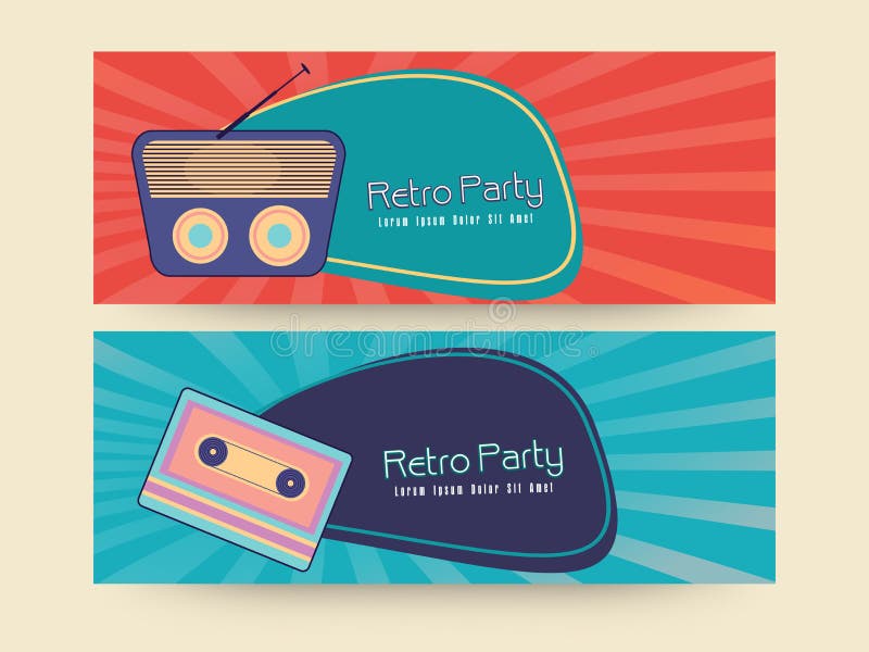 Retro Party Website Header or Banner Set. Stock Illustration ...