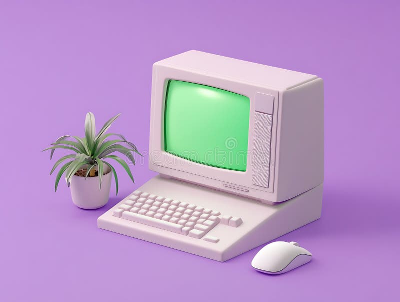 Retro Pastel Computer Setup: a Nostalgic 3D Render of a Vintage PC with ...
