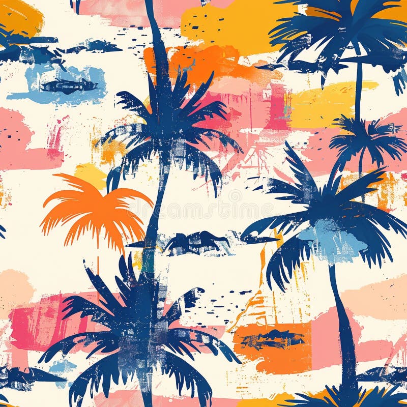 Retro Pattern with Palm Trees Stock Illustration - Illustration of ...