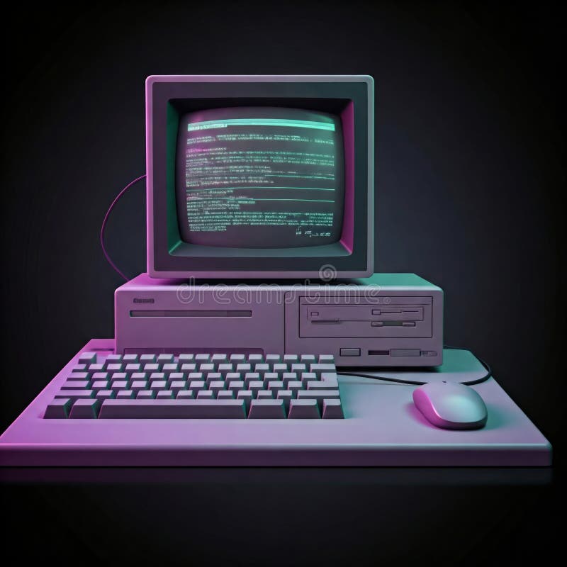 Retro PC Aesthetic. Synthwave Computer Setup. Retro Futuristic Tech ...