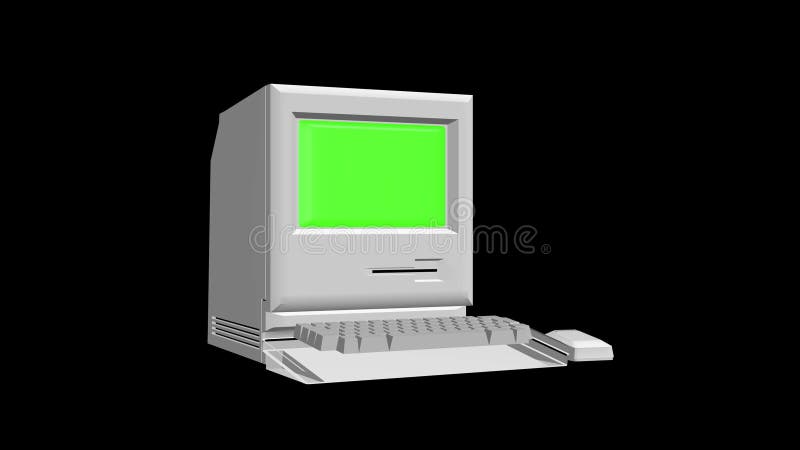 Retro Pc with Chroma Key Green Screen, Old Computer Isolated on Black ...