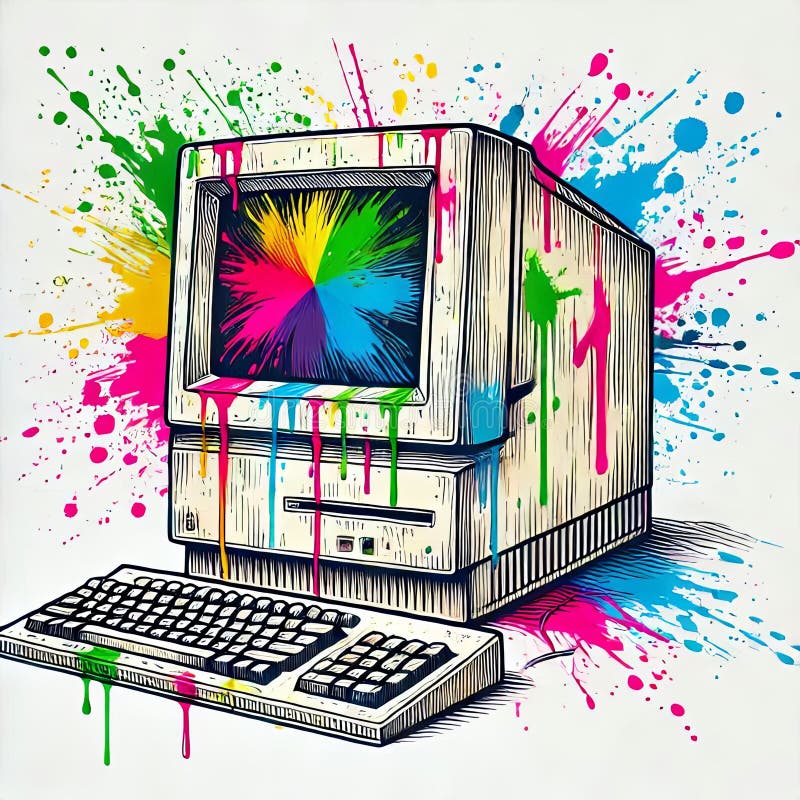 Retro PC with Color Explosion Stock Illustration - Illustration of ...