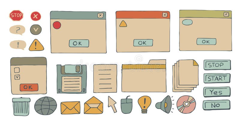 Retro Pc Elements, User Interface, Operating System, Windows, Icons in ... Retro Pc Elements, User Interface, Operating System, Windows, Icons in ...