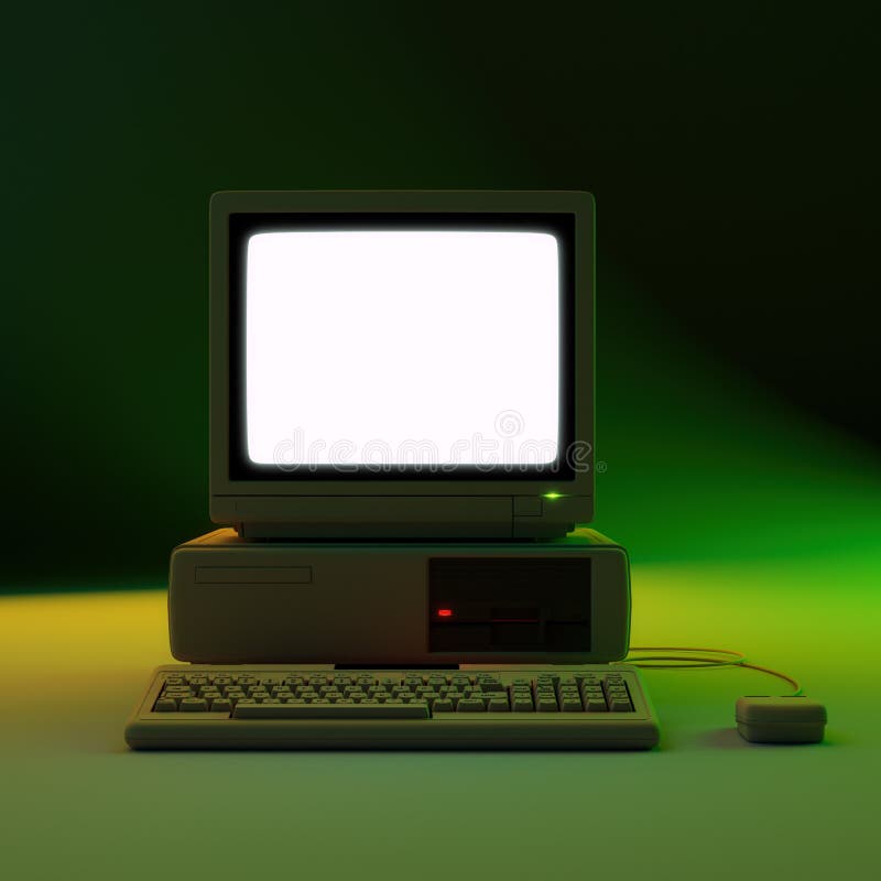 Retro PC Mock-Up with Glowing White Screen in Studio Light. Stock ...
