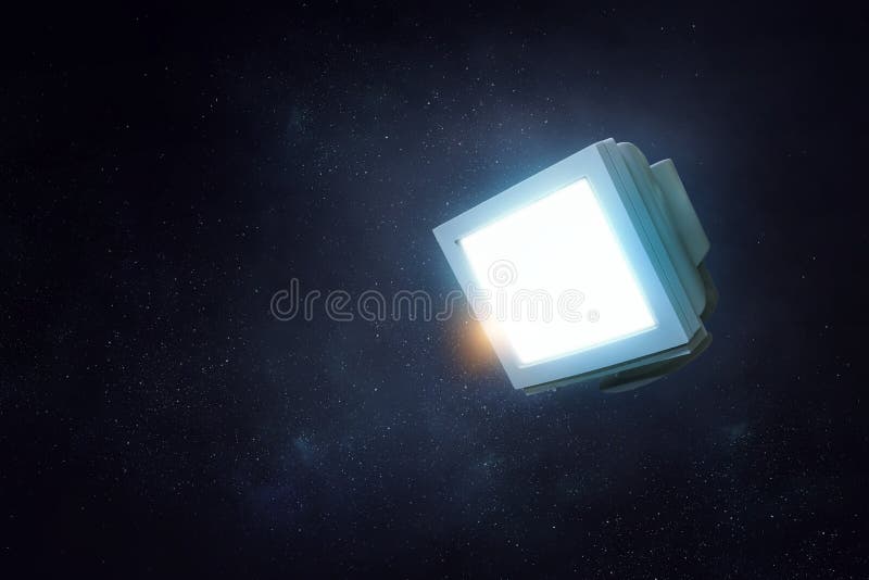 Retro Pc Screen Flying in Space Stock Image - Image of blue, frame ...