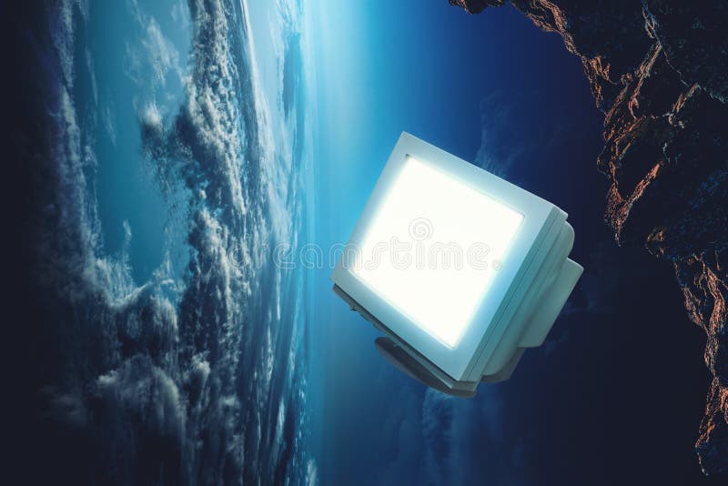 Retro Pc Screen Flying in Space Stock Photo - Image of screen, analog ...