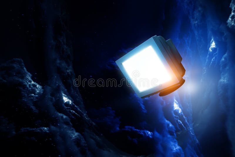 Retro Pc Screen Flying in Space Stock Image - Image of blue, frame ...