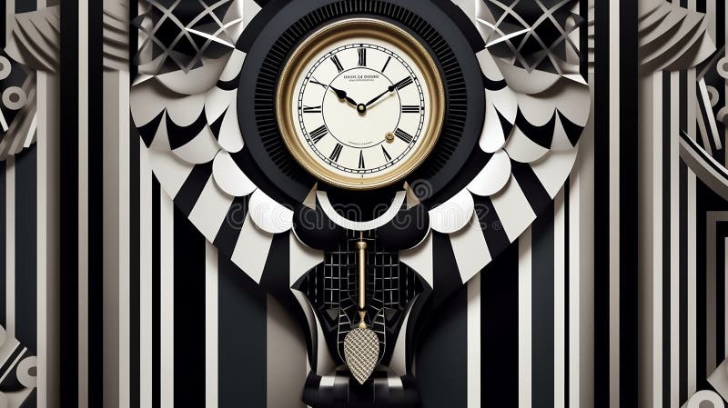 Retro Pendulum Wall Clock Against a Backdrop of Black and White ...
