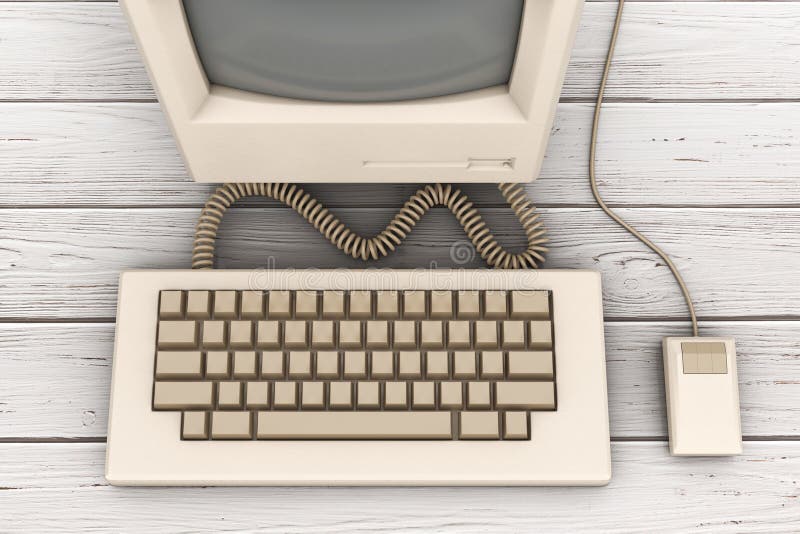 Retro Personal Computer The System Unit Monitor Keyboard And Mouse 3d Rendering Stock